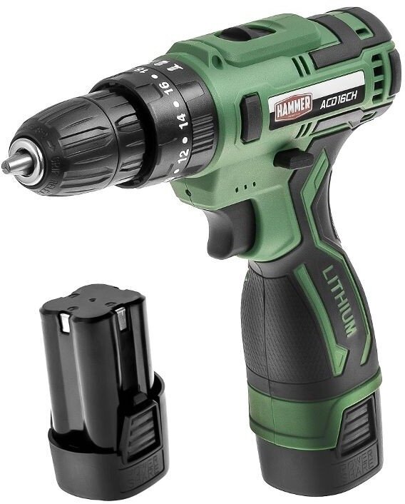 Hammer Аккум. дрель ударная ACD16CH 16В 2x 2Ач LiION 10мм 0-350/0-1350об/мин, 30 Нм, кейс [824160]