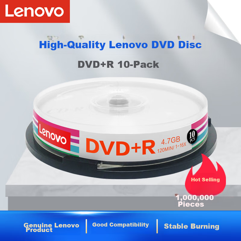 Lenovo DVD+R Discs/Recordable Discs, 16x Speed, 4.7GB, Office Series, 10 Pieces in A Barrel, Blank Discs
