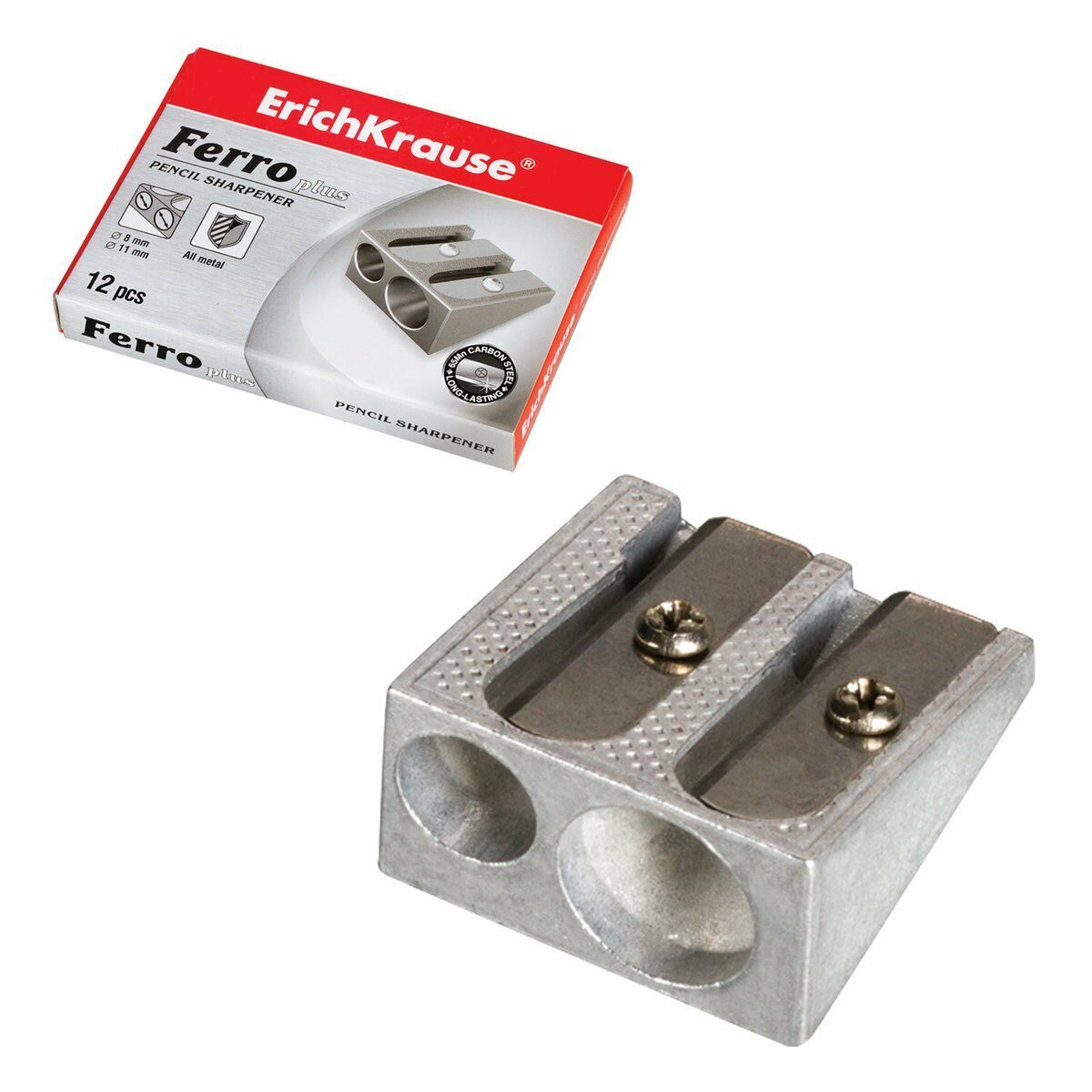 Точилка Erich Krause "Ferro Plus", 2 отверстия, металлическая клиновидная (7075)