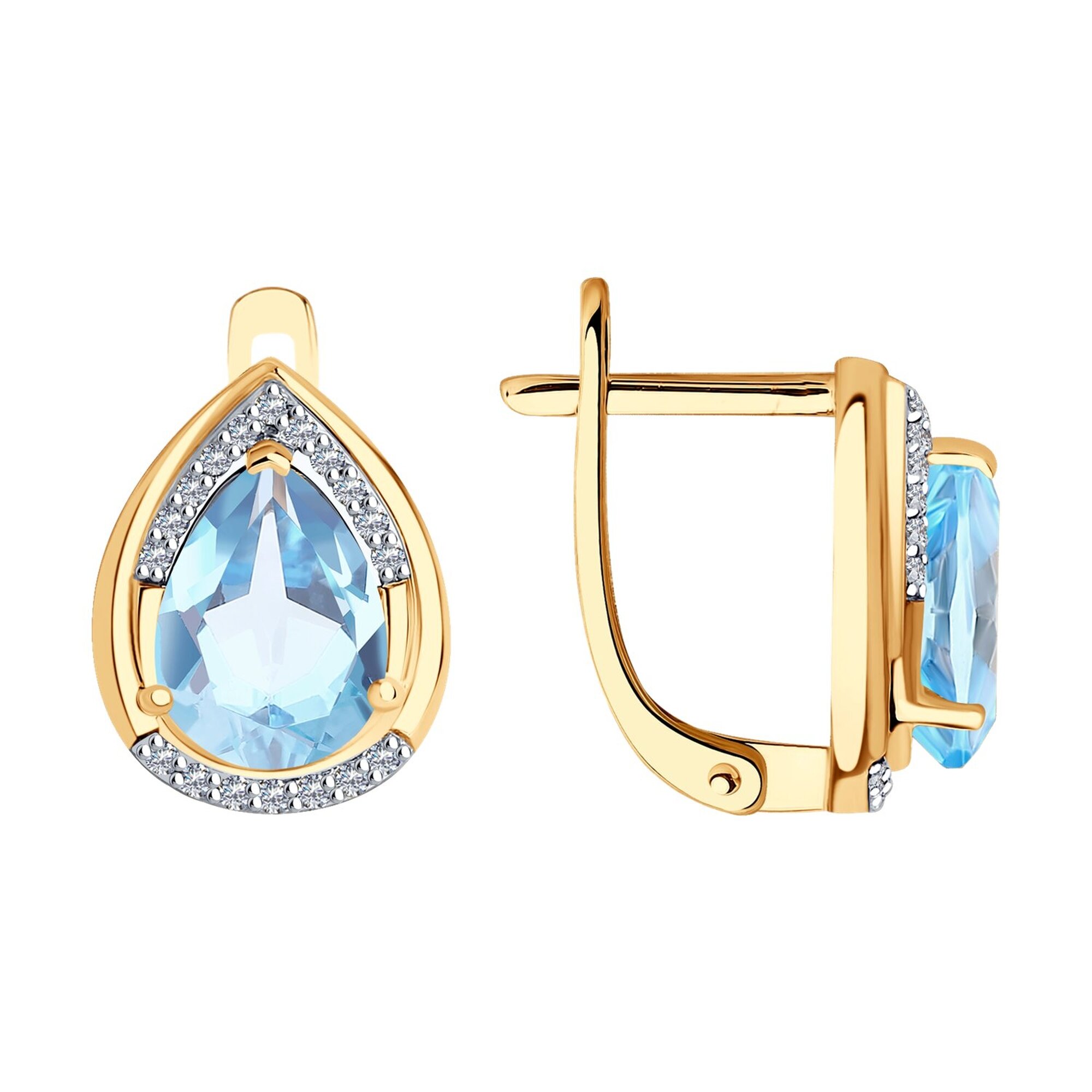 Серьги, красное золото, 585 проба, бриллиант, топаз