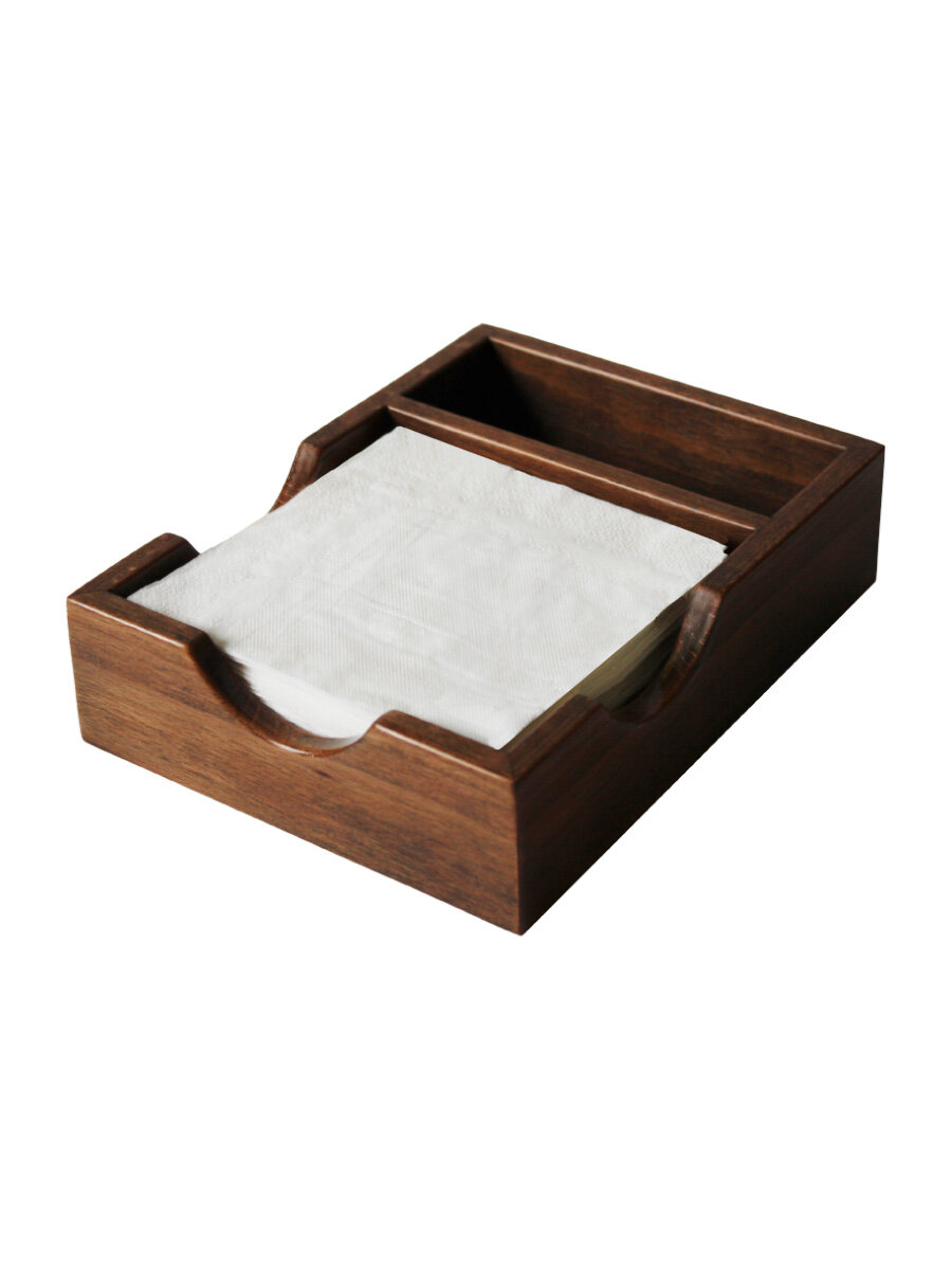 Салфетница с отсеком для специй, дерево, цвет темно-коричневый 20 см x 14,5 см x 5 см