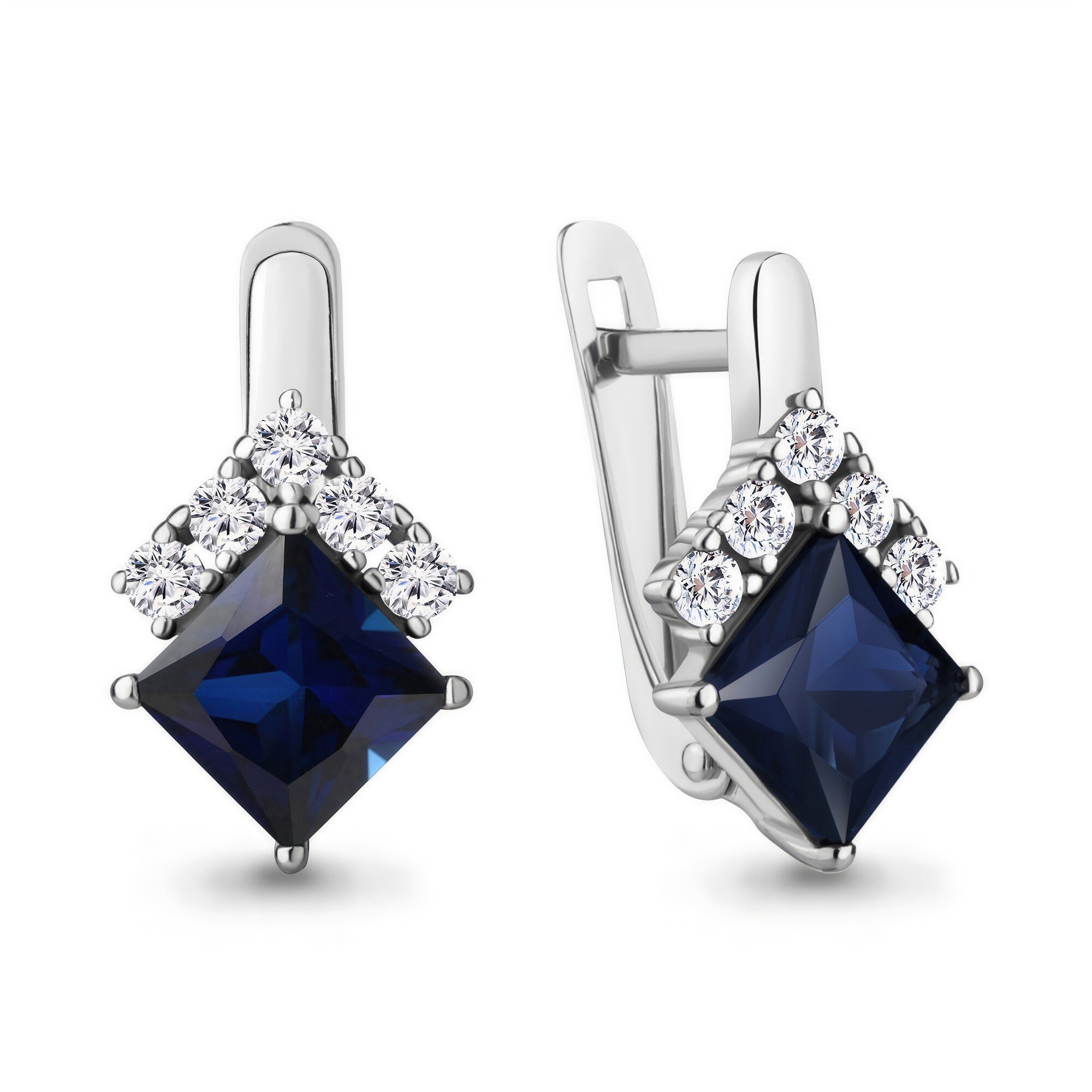 Серьги, серебро, 925 проба, родирование, фианит, сапфир синтетический
