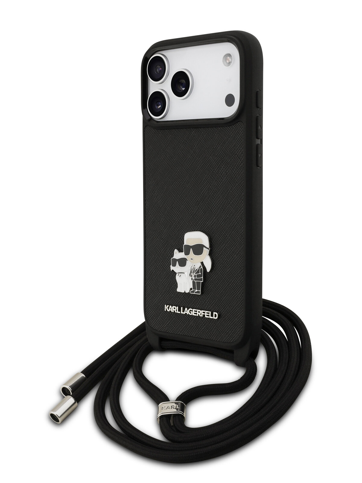 Чехол Karl Lagerfeld на iPhone 17 Pro, кросс-боди со шнурком, из экокожи Saffiano, черный