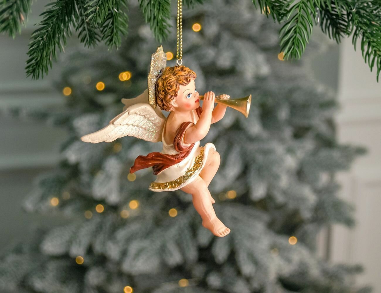 Ёлочное украшение ангел С трубой, полистоун, 11 см, Goodwill TR21123-2
