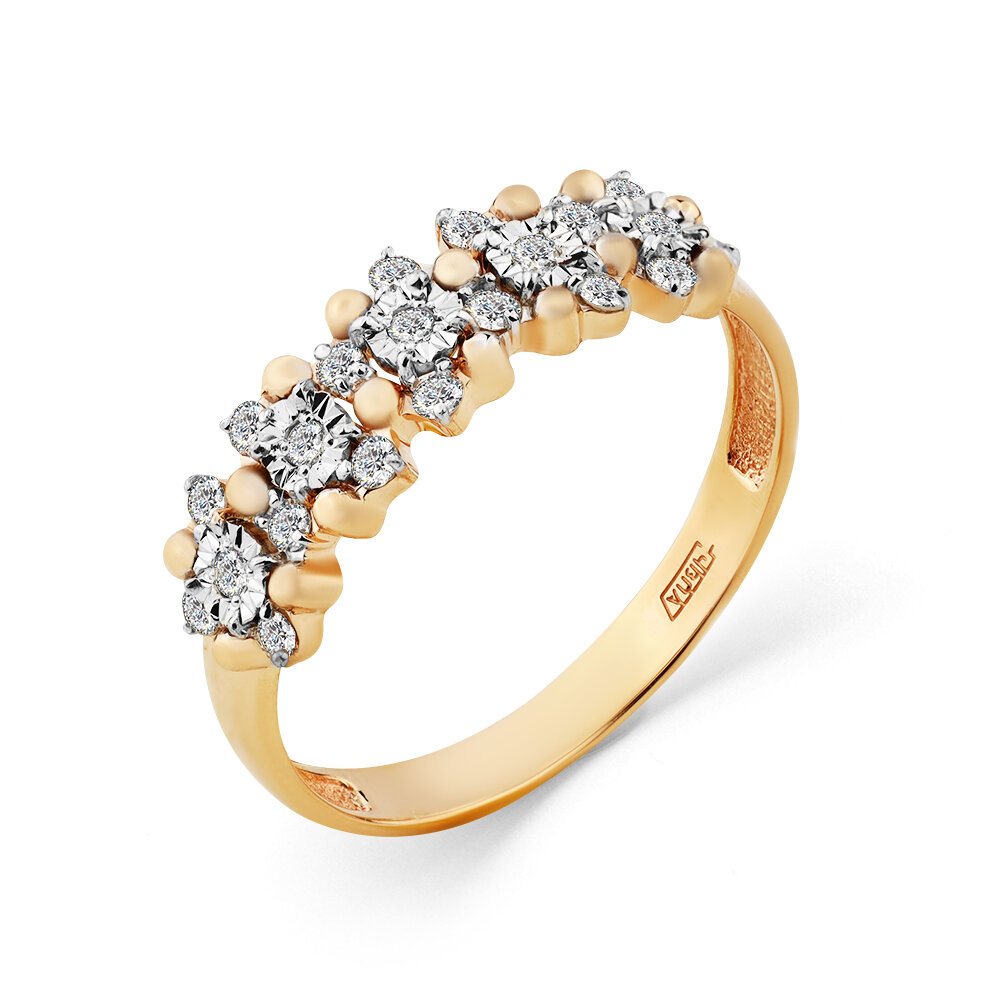 Кольцо, комбинированное золото, 585 проба, бриллиант