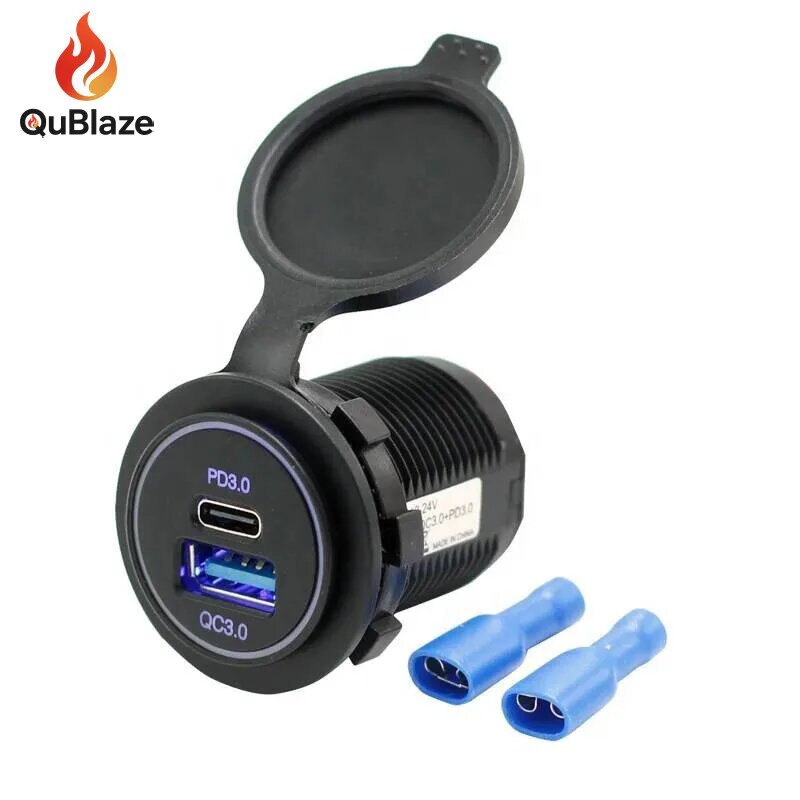 Встановіть порт в автомобиле Быстрая зарядка 12 В 2 порта Qc 3.0 и Type C Pd DC 12 В-24 В Двойная розетка USB
