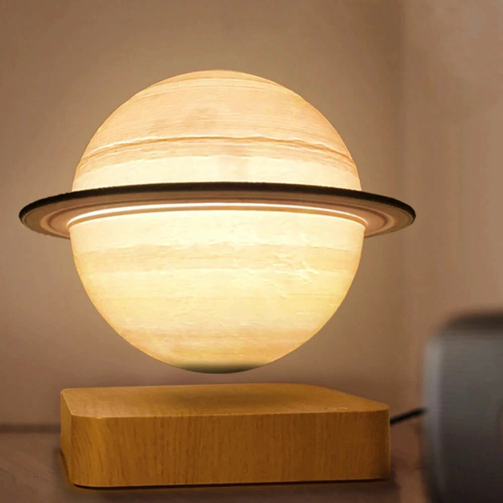 Левитирующий Сатурн светящийся на квадратной подставке Light