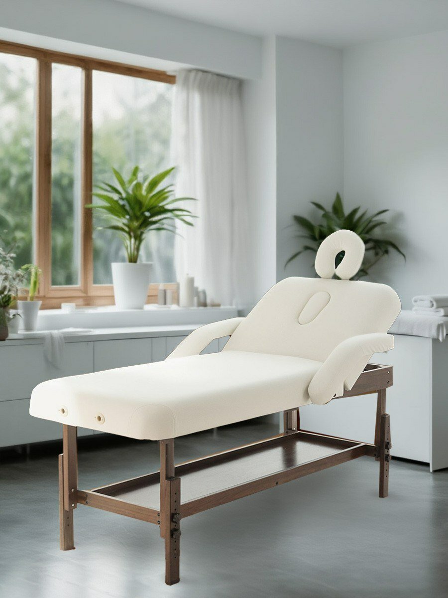 Массажный стол КММ1А (аналог FIX-1A), белый, дерево, с регулировкой, 186x76 см