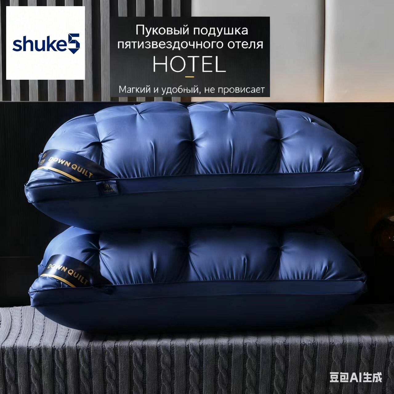 Подушка 50x70 см, Мягкая жесткость, Искусственный шелк