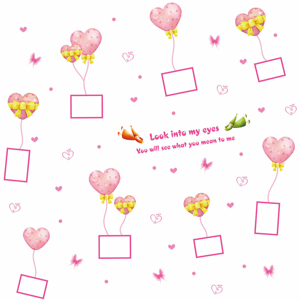 Наклейка на стену с рамками для фотографий Hearts, удаляемая, клеевая, из PVC, Розовый цвет, размер 60*90см, 1 лист, для комнаты, гостиной, спальни, офиса, декор, многоразовая, без адгезива