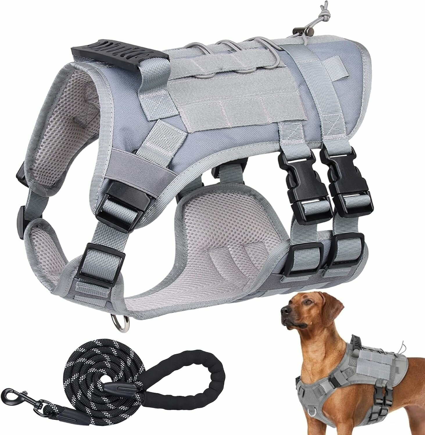 Собачий фартук, ремень для груди собаки с ручкой, собачий поводок длиной 1,5 метра, регулируемый фартук для крупных собак, серый, размер S, подходит для путешествий и прогулок с собаками, ширина груди 52-70 см, обхват шеи 46-56 см, вес 10-20 кг, материал