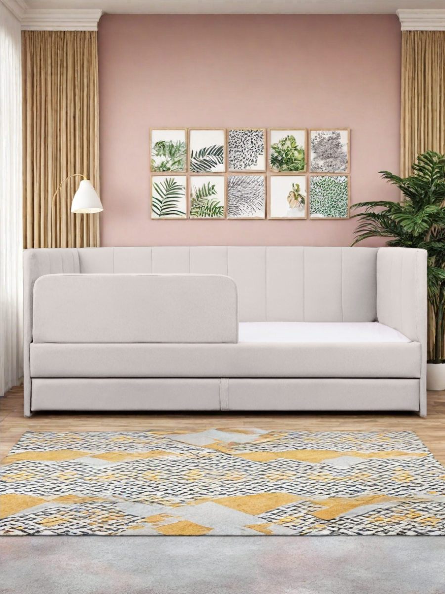 Кровать-диван Хагги 180*90 бежевая с защитным бортиком, ящиком для хранения