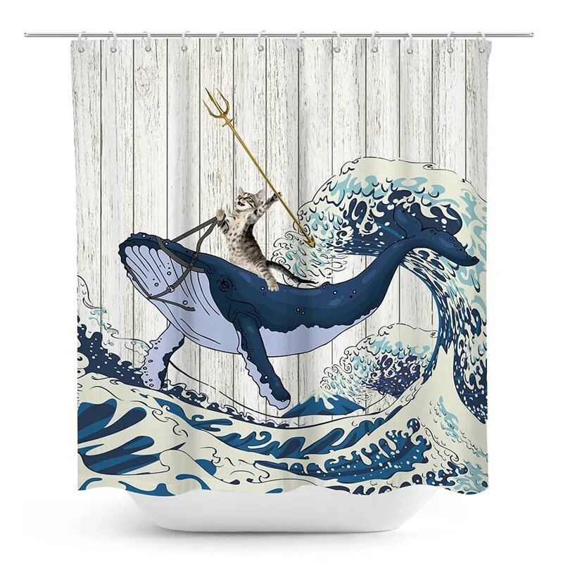 Водонепроницаемая занавеска для душа с пиратской кошкой W180xH200cm, 1pcs Bath Curtain 17