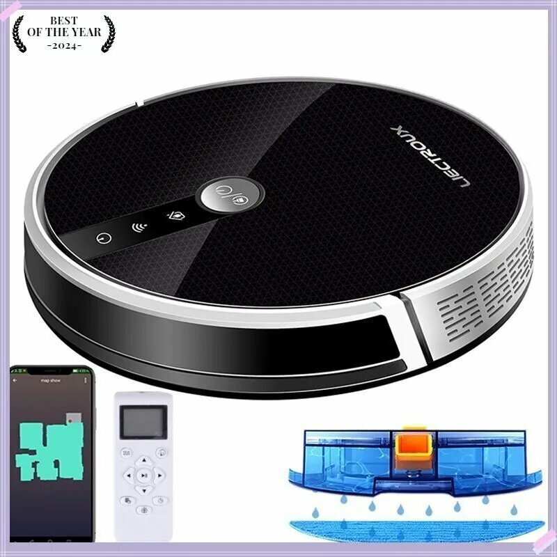 Робот-пылесос LIECTROUX C30B сухая и влажная уборка, Всасывание 6000 Па, Управление со APP, пылесос робот для дома , робот пылесос с влажной и сухой уборкой, черный