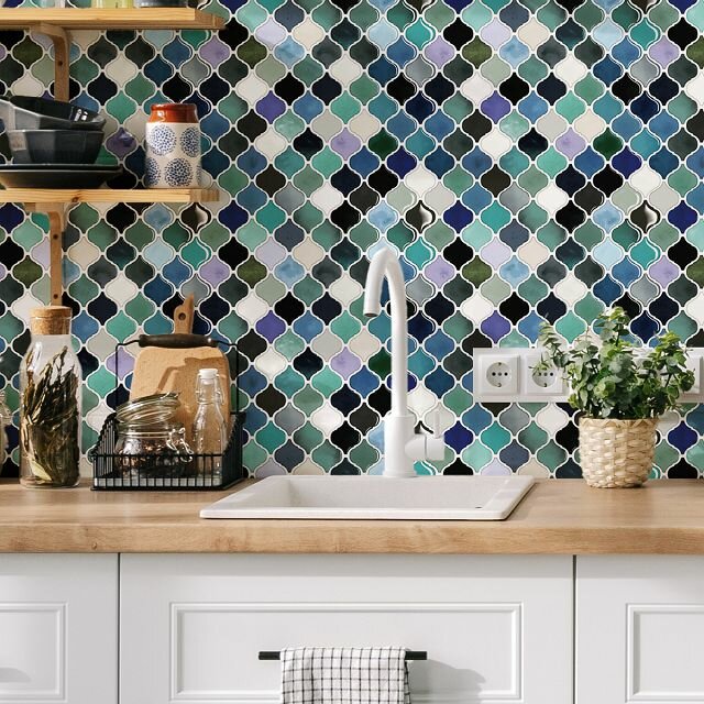 Панель декоративная самоклеящаяся BESTENHAUS Арабеска синий 300х300мм 4шт.