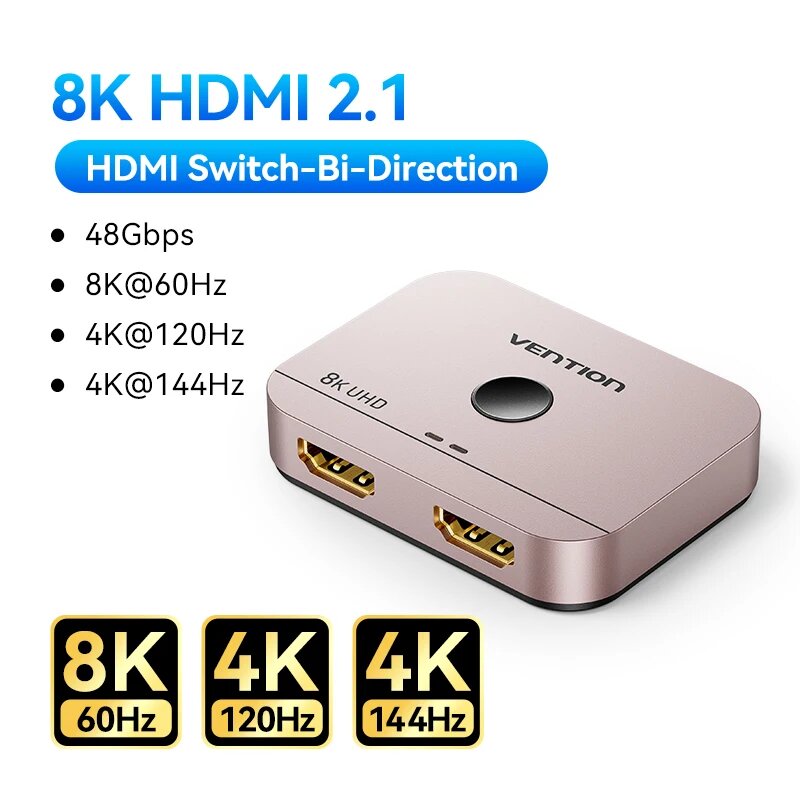 Vention HDMI 2.1 Переключатель 8K 2 в 1 HDMI 2.1-Pink