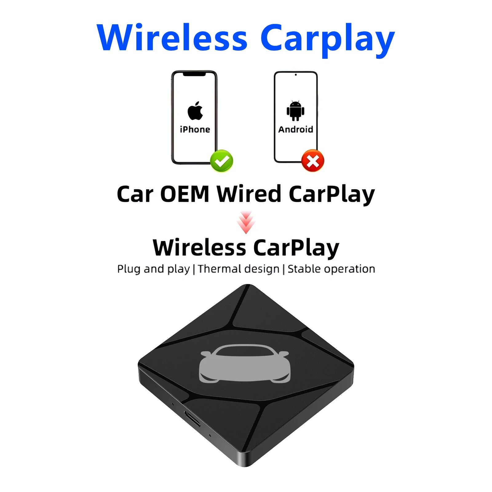 BINIZE беспроводной CarPlay и беспроводной Android-Авто адаптер 5,8 ГГц WiFi Bluetooth 5,0 подключи и работай для автомобилей с OEM проводными системами