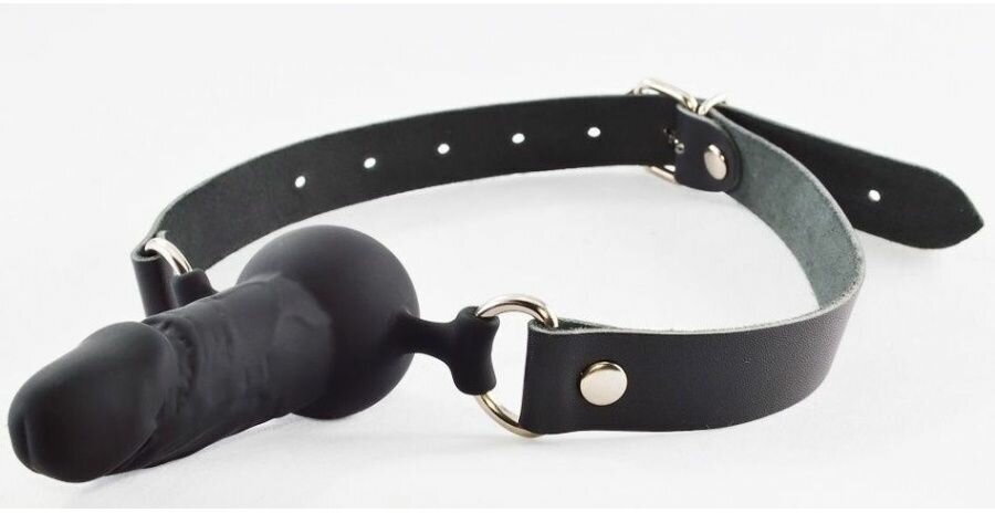 Черный кляп-шар с фаллосом на регулируемых ремешках черный 3149-1