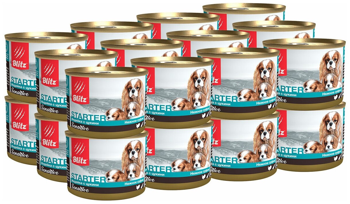 BLITZ SENSITIVE STARTER для щенков, беременных и кормящих сук суфле с индейкой и цукини (200 гр х 24 шт)