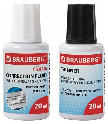 Корректирующий набор BRAUBERG, корректирующая жидкость + разбавитель, 20+20 мл, 220454