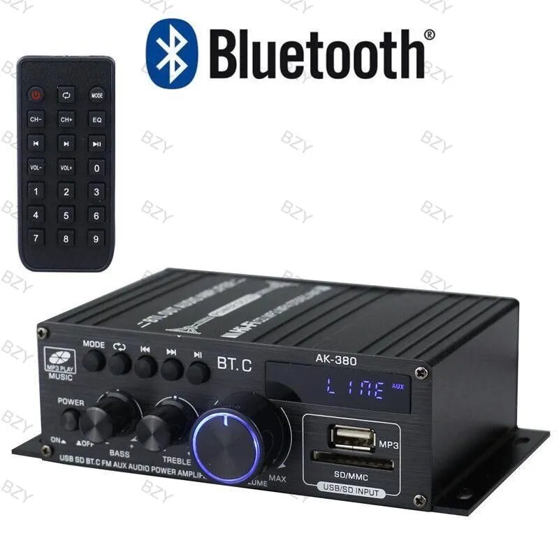 Усилитель мощности Bluetooth AK-380 Моноблок для сабвуфера 2 канала черный — фото 1