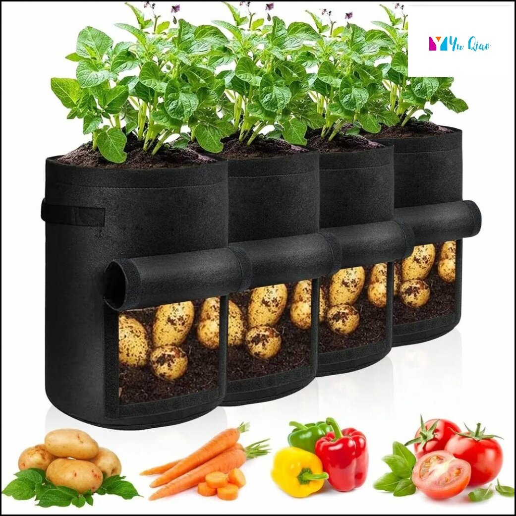 Набор из 4 мешков для выращивания картофеля и овощей, 38 литров, с удобным клапаном и окном для сбора урожая, прочные и влагостойкие тканевые горшки для сада, балкона и террасы