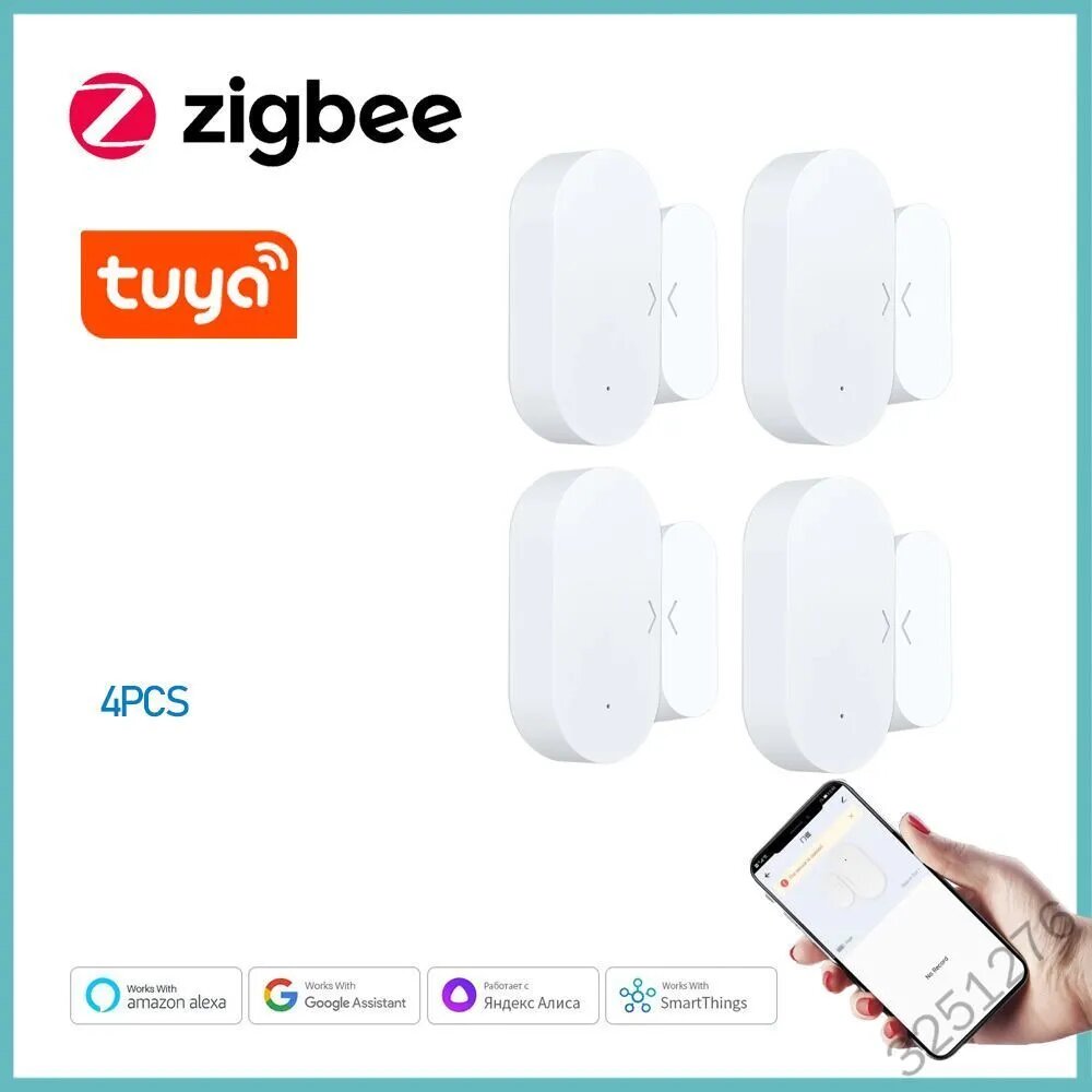 Датчик открытия Tuya ZigBee, 4 шт. для умного дома Amazon Alexa, Google Assistant, SmartThings
