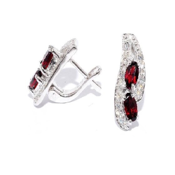 Серьги, серебро, 925 проба, фианит, гранат