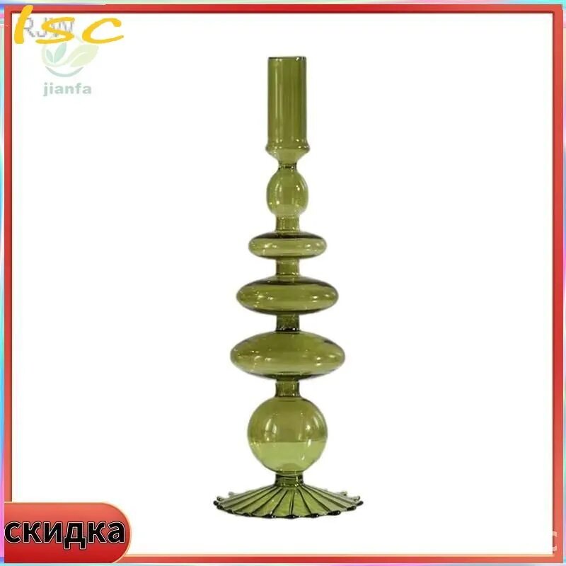 Подсвечник стеклянный декоративный для интерьера, зелёный, 29×16×10 см, подходит для свечей и сухоцветов