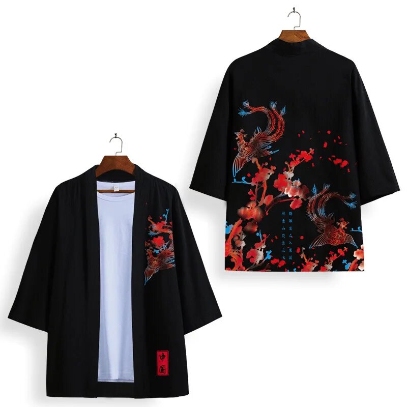 Женский хаори из полиэстера и спандекса Черный, S, 13