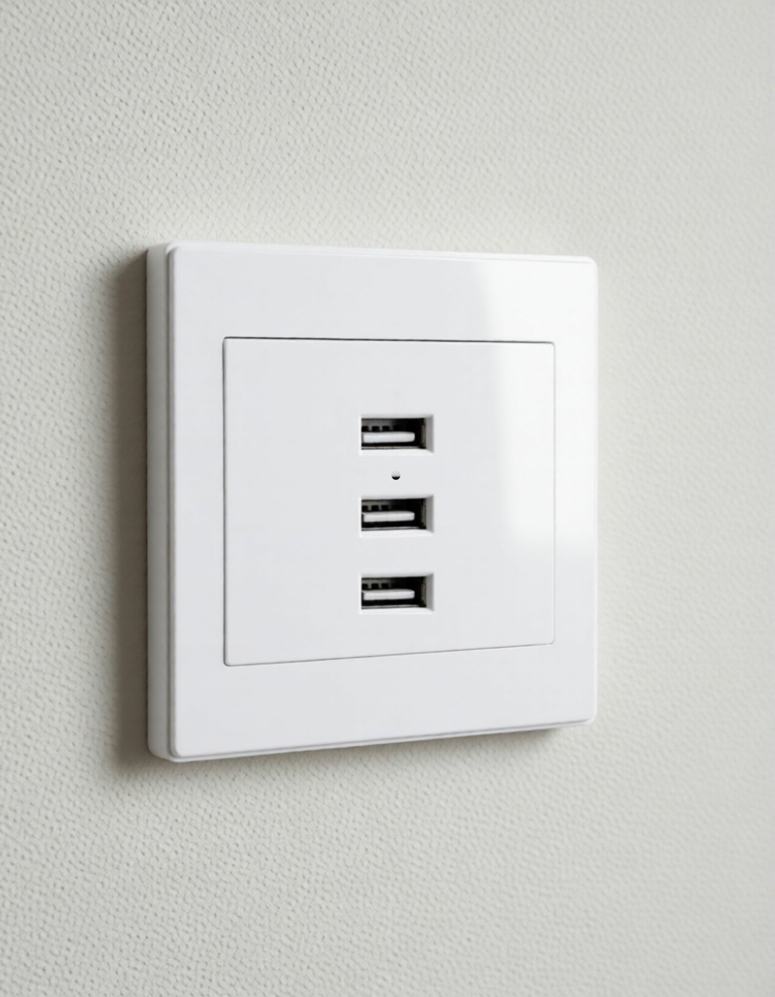 Встраиваемая в стену USB розетка с тремя гнёздами, Белая, 1 шт.