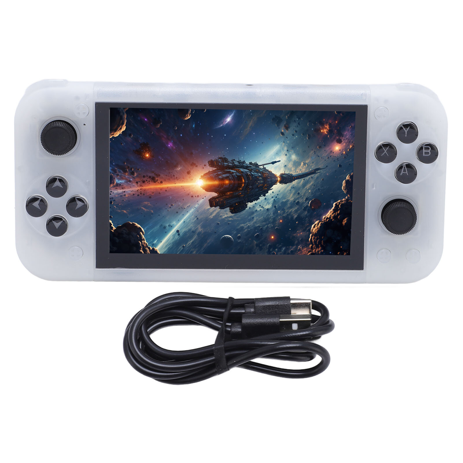 Портативная игровая консоль в стиле ретро, портативная, 5-дюймовый экран IPS 800x480, RG50XX для Linux, аккумулятор 3000 мАч, 19+ эмуляторов, выход ТВ, прозрачный белый, 64 ГБ (с более чем 5000 играми)