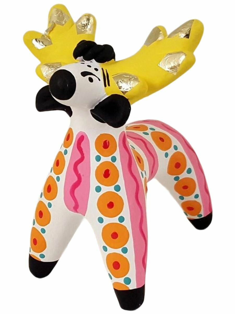 Олень №1(1), Дымковская глиняная игрушка, ручная авторская работа