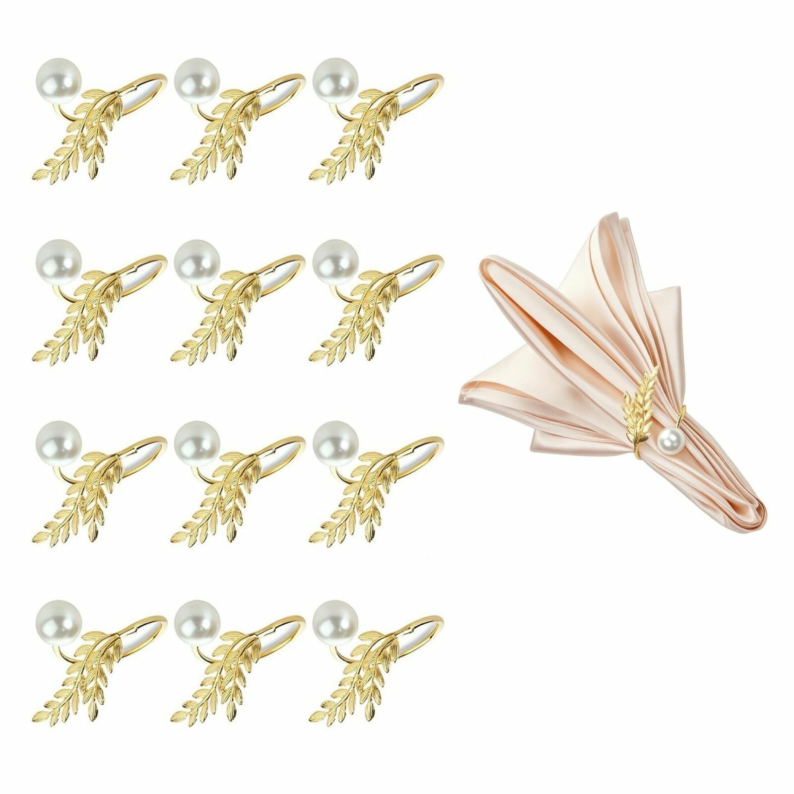 Праздничные кольца для салфеток с жемчугом и колосьями пшеницы прочный декор стола