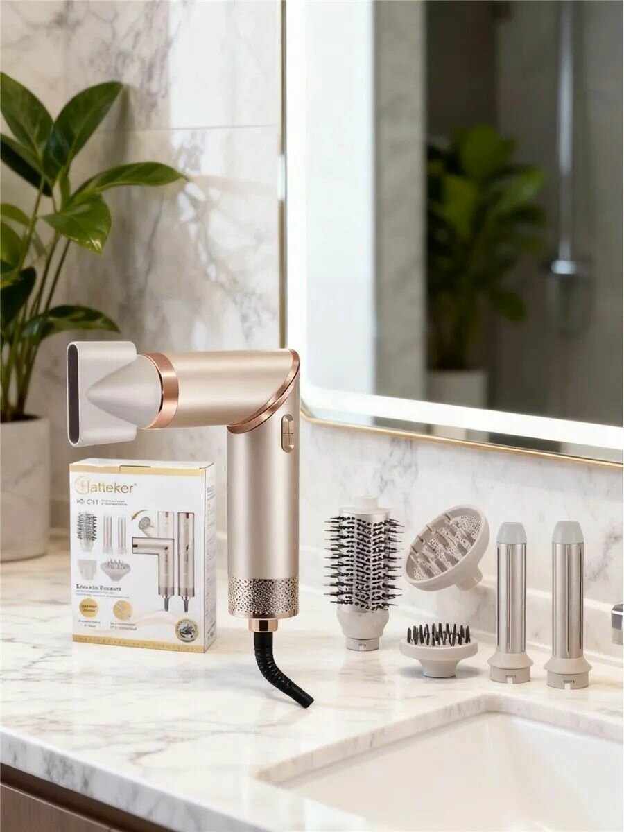 3 в 1 Фен щетка для волос с вращением, ионизационная технология, керамическое покрытие, для сухого и влажного использования, 1000 Вт