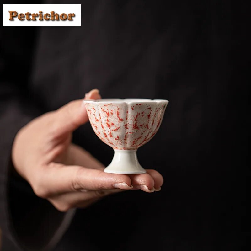 Чайная чашка, бирюзово-красная чашка на высокой ножке, китайская чайная чашка Кунг-фу, одиночная чашка