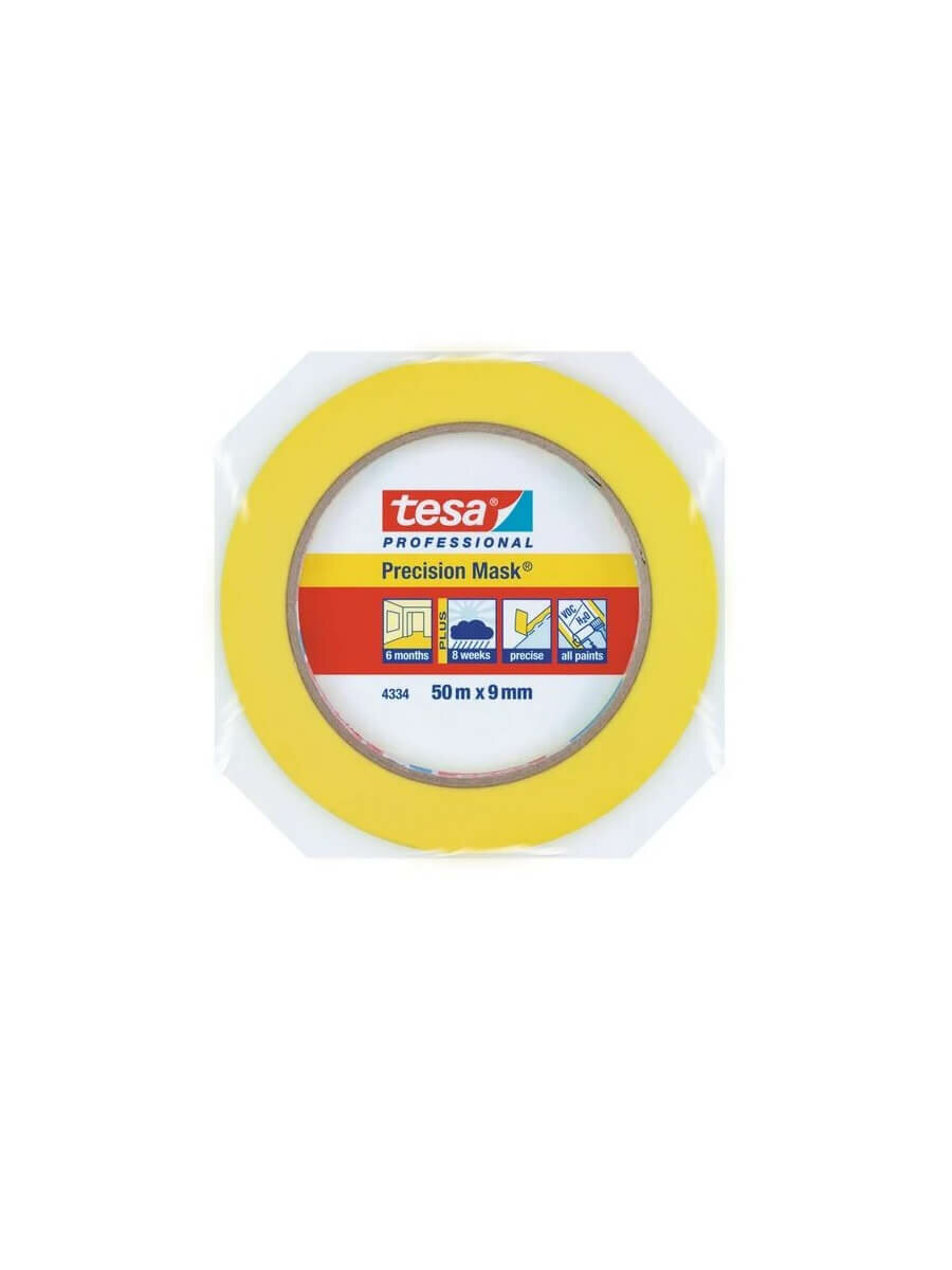 Лента малярная желтая Tesa 4334-30 (9мм*50м)