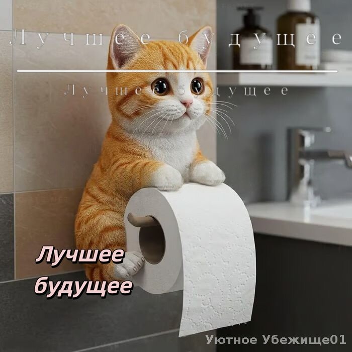 Держатель бумажный "Кошка", для туалетной и кошачьей бумаги, оранжевый, 1 шт