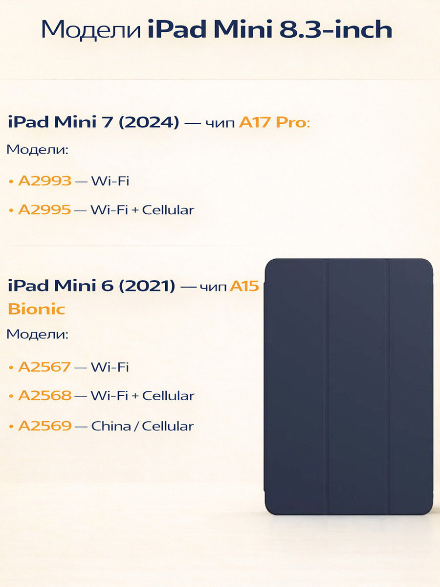 Чехол на Apple iPad Mini 7 2024 / Mini 6 2021 года, Smart Folio (магнитное крепление), темно-синий