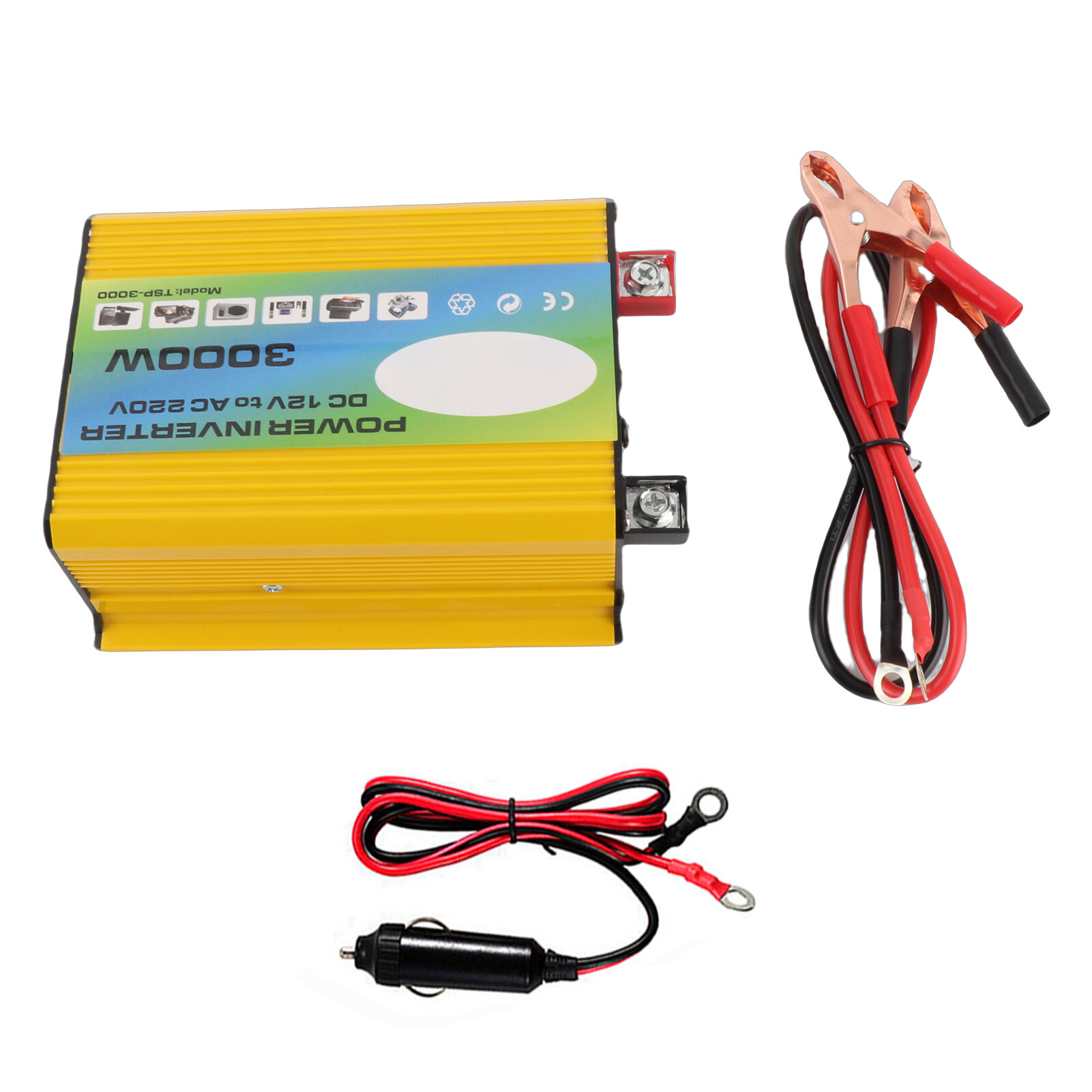 Инвертор Peaks Power 3000 Вт с модифицированной синусоидальной волной, высокочастотный преобразователь постоянного тока 12 В в переменный ток 220 В, автомобильное зарядное устройство с двумя USB-портами 2,1 А и зажимами для аккумулятора.