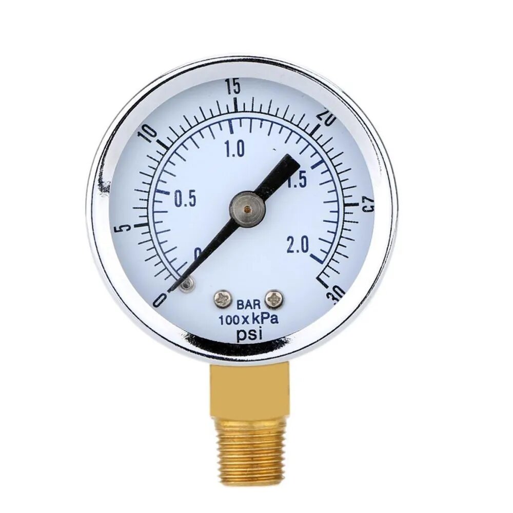 Манометр с двойной шкалой для компрессора, диапазон 0-30 psi / 0-2 бар, миниатюрный, с гидравлическим давлением, черный, 40 мм