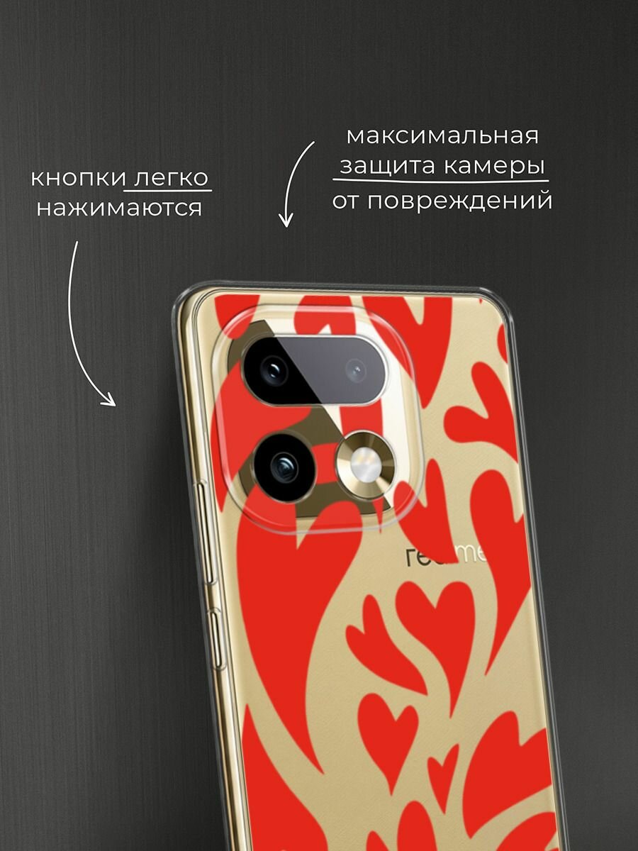 Чехол на Realme 16 Pro+ / Реалме 16 Про+ с принтом Crazy hearts 2, прозрачный — фото 1