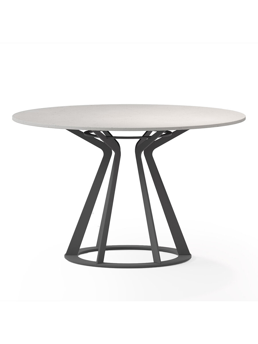 Стол Меркури цвета светлый бетон на черной металлической опоре