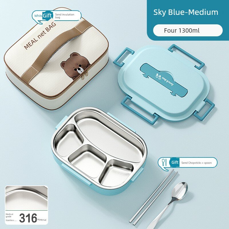 Средний 4-отсековый термосумка с термобоксом, небесно-голубой, нержавеющая сталь 316L