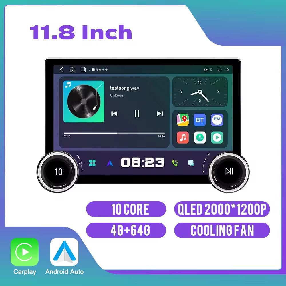 Навигатор автомобильный, 11.8", 4+64G, GPS, Android, с двумя ручками
