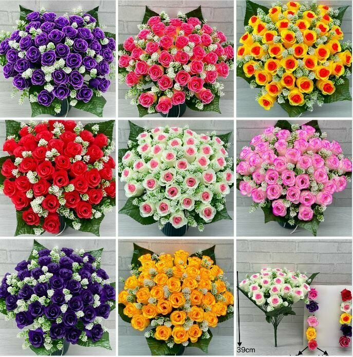 10 букетов искусственных роз для дома, офиса, банкета, на кладбище на могилу на пасху. высота 39 см, в 1 букете 18 голов