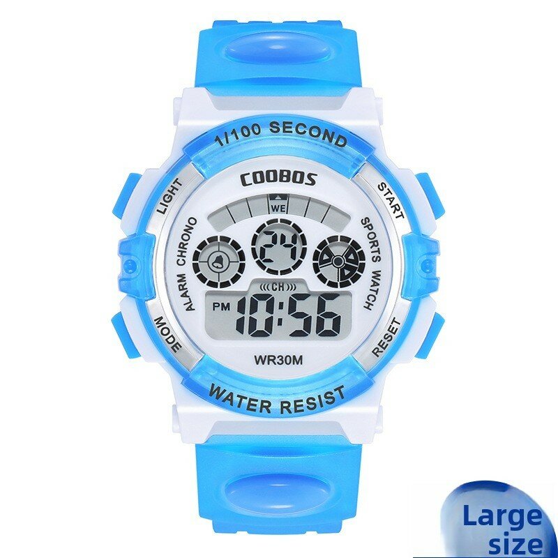 Детские цифровые аналоговые водонепроницаемые часы с подсветкой для школы и игр светло-голубой
