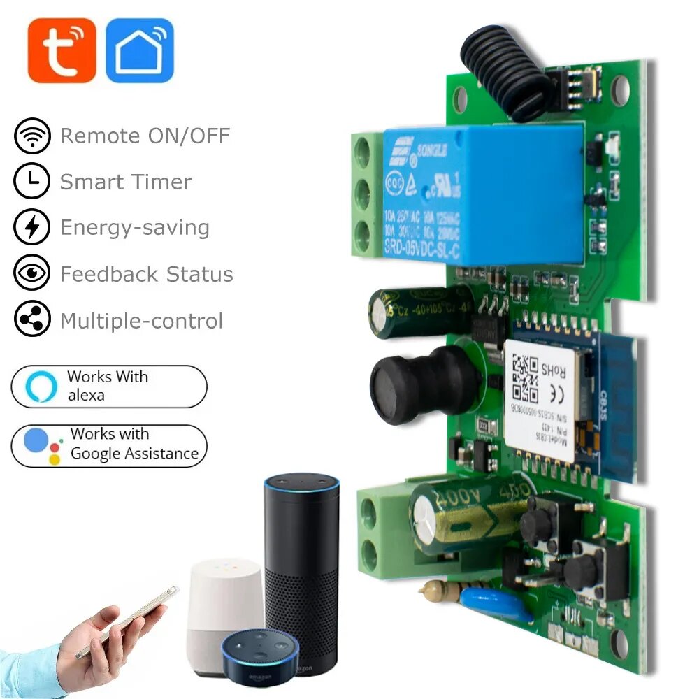 1 канал Wi-Fi модуль реле Tuya 85-250V для ворот и шлагбаумов