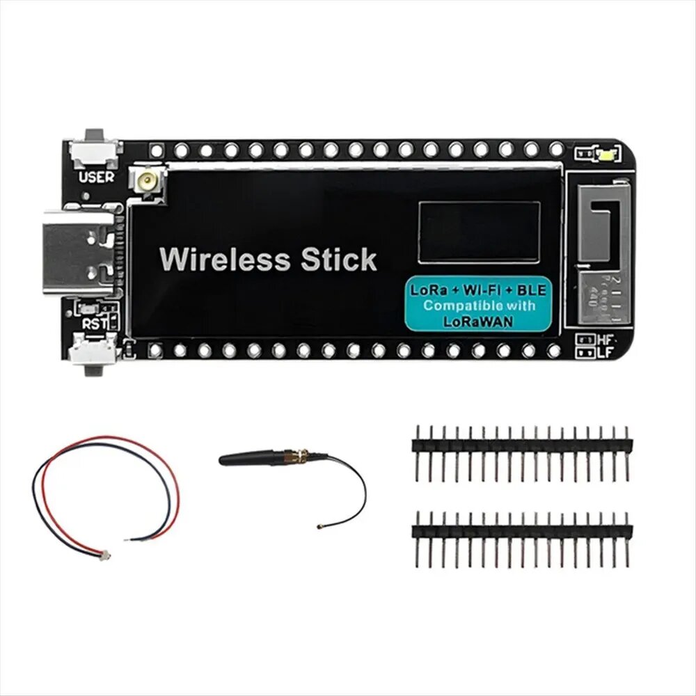 - Беспроводная плата разработки Wireless Stick V3 433-510MHz LoRa WIFI Bluetooth с 0,49-дюймовым OLED-экраном