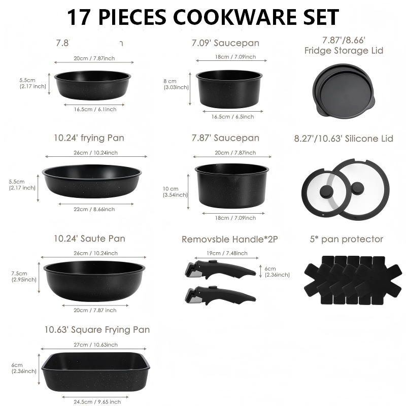 Набор посуды для приготовления, 17 nредм. Сковорода с антипригарным покрытием
